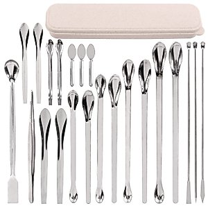 Tanstic 23Pcs Stainless Steel Lab Spatula Micro Scoop Set Including 22pcs 7cm 16cm 18cm 20cm 22cm Laboratory Tiny Mixing Spatula Scoop Measuring Spoon Long Sampling Spoon with 1Pair Gloves