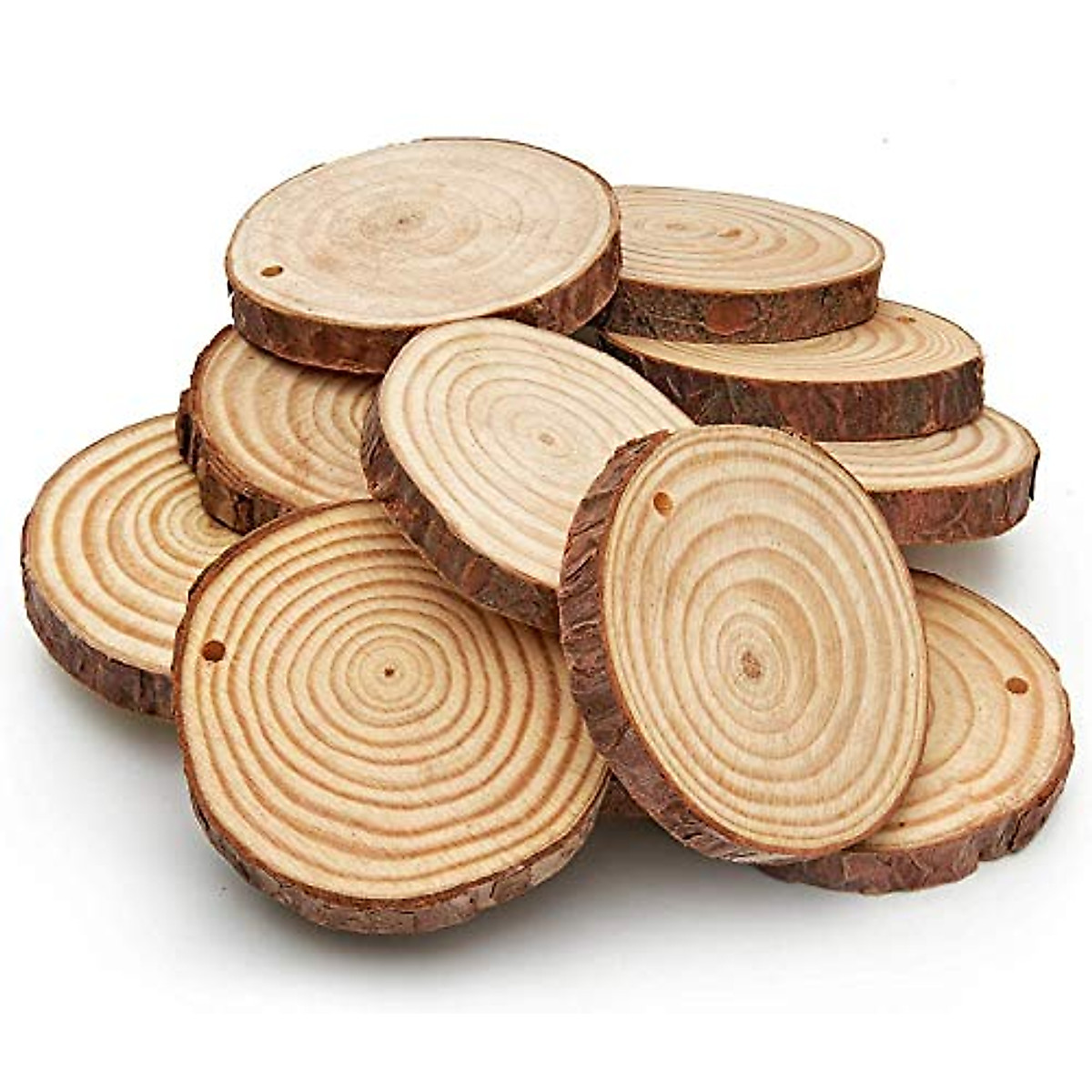 ARTEZA Natural Wood Slices, 2.4-2.8 Inch Diameter, Set of 45, Brown Round Pine Wood Discs with Bark for Crafts, Christmas Ornaments, Centerpieces