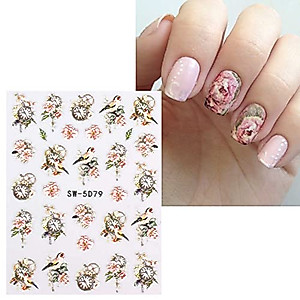 JMEOWIO 3D Spring Embossed Flower Nail Art Stickers Decals Self-Adhesive Pegatinas Uñas 5D Floral Nail Supplies Nail Art Design Decoration Accessories 5 Sheets