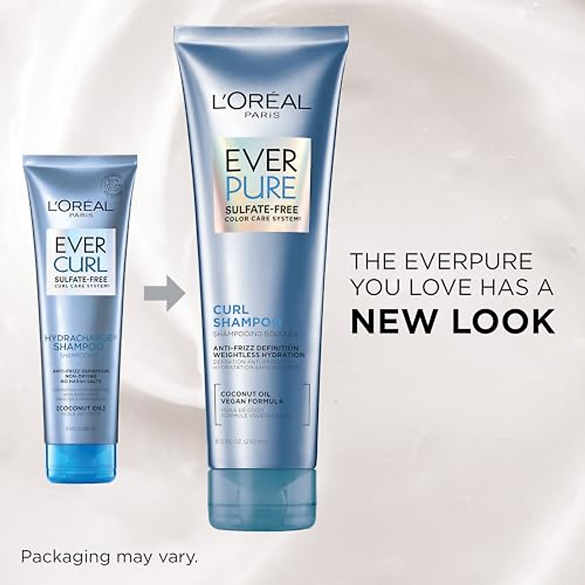 L'Oreal Paris Sulfate Free Conditioner for Curly Hair, Lightweight, Anti-Frizz Hair Care with Coconut Oil, EverPure, 8.5 Fl Oz (Packaging May Vary)