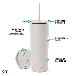 Simple Modern Insulated Tumbler with Lid and Straw | Iced Coffee Cup Reusable Stainless Steel Water Bottle Travel Mug | Gifts for Women Men Her Him | Classic Collection | 24oz | Almond Birch