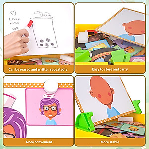 TAKIHON Magnetic Puzzles Toys with Drawing Board,Double Side Magnet Toys,Face Changing&Dress Up Puzzles,Preschool Learning Educational Toy for Kids,Toddlers,Boys,Girls