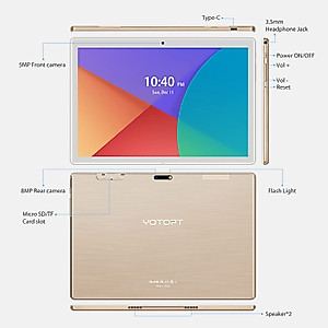 YOTOPT 10 inch Android 11 Tablet, 10.1 inch Octa-Core 5G/2.4Ghz WiFi Tablets, 4GB RAM 64GB Storage, 1TB Expandable, 2.5D IPS Display, 8MP Camera, GPS, Bluetooth, WiFi Tablet Case (Gold)