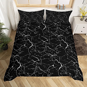 Black Marble Duvet Cover Queen Reversible White Marble Bedding Set 3 Pcs Black and White Marble Texture Printed Comforter Cover, Ultra Soft Microfiber Bed Quilt Modern Style for Men and Women