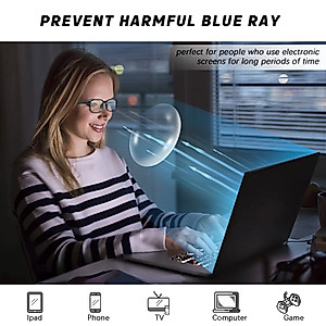 JEERO Blue Light Blocking Glasses - Lightweight Frame Computer Glasses, Anti Eyestrain & UV Glare, TV/Phone/Gaming Eyeglasses for Women Men, Non-Prescription