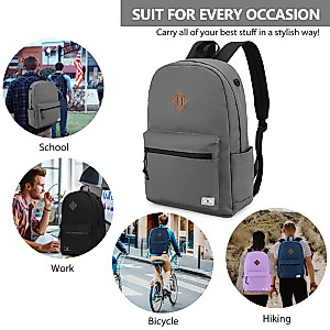 VX VONXURY Lightweight School Backpack for Teen Boys and Girls,Water Resistant Bookbag for Travel Work(Grey)