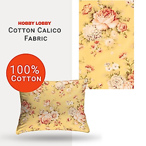 Roses On Yellow Cotton Calico Fabric (1 Yard) – Printed Sewing Fabric by The Yard – Very Lightweight Precut Fabric for Sewing Clothes, Homeware, & Other Accessories – DIY Craft Fabric