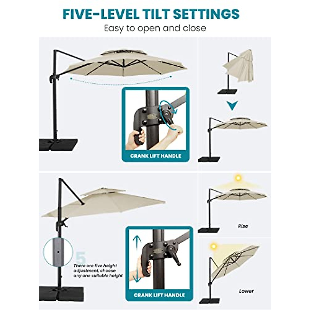 JEAREY 9FT Cantilever Patio Umbrellas Double Top Outdoor Umbrella Heavy Duty Offset Sun Umbrella with Umbrella Cover for Garden, Deck, Backyard and Pool, Beige