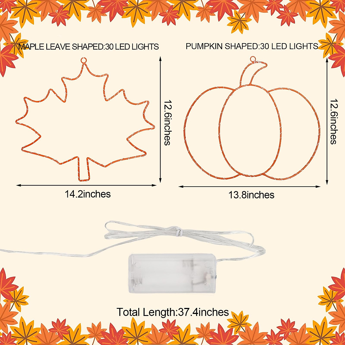 2PCS Fall Window Decoration Lights,Leaf Pumpkin Window Hanging Lights Indoor,Autumn Silhouette Lights for Thanksgiving Holiday Home Party Decor