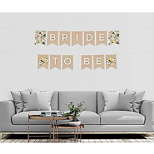 Andaz Press Peach Coral Kraft Brown Rustic Floral Garden Party Wedding Collection, Hanging Pennant Party Banner with String, Bride to Be, 5-Feet, 1 Set