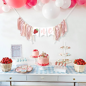 Berry Strawberry Theme High Chair Banner - Sweet First Birthday Banner, Smash Cake Photo Prop, 1st Birthday Photo Backdrop Decorations,Birthday Souvenir and Gifts for Kids, Best Strawberry Birthday