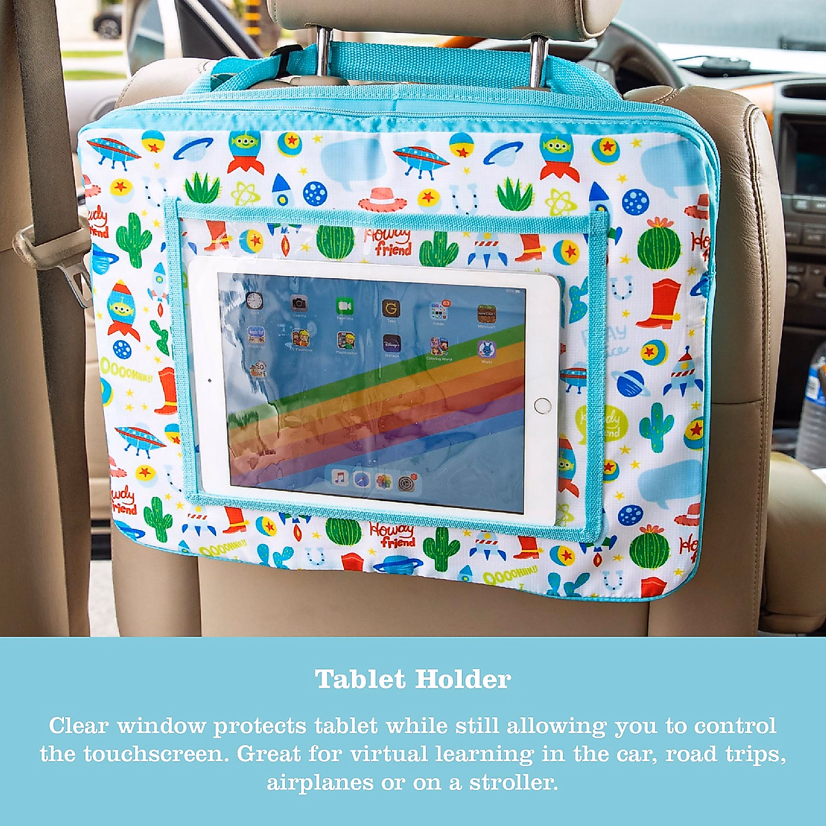 J.L. Childress Disney Baby 3-in-1 Travel Tray & iPad Tablet Holder - Car Seat Lap Tray for Toddlers, Kids - Use on Airplanes, Road Trips, Lap Desk - Tablet Holder and Carry Bag - Toy Story
