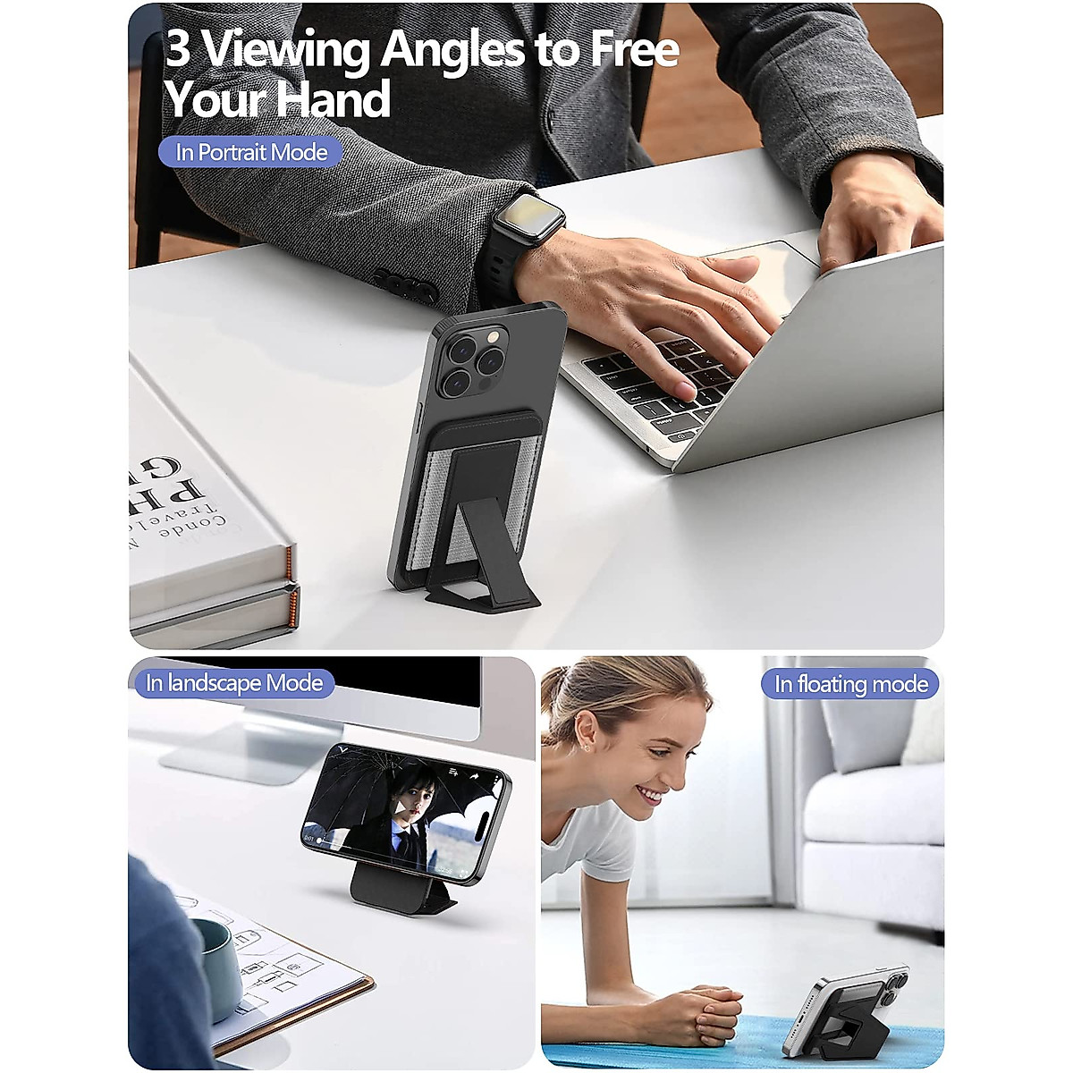 ExtreLife Magnetic Wallet Card Holder Compatible with MagSafe Wallet Stand for iPhone 16/15/14/13/12 Series, Leather Magnetic Phone Wallet with Adjustable Stand, Minimalist EDC, Fit 7 Cards, Black