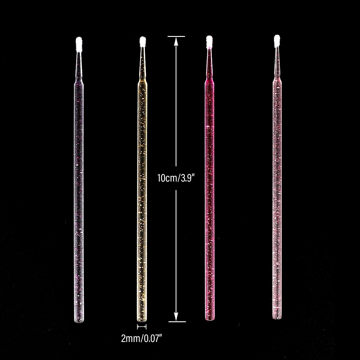 400PCS Crystal Micro Brush Applicator Disposable Micro Cotton Swabs for Eyelash Extensions Makeup Clean (Head Diameter: 2.0mm) (Gold)