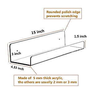 GLOOMALL Clear Acrylic Shelves 15 Inch Invisible Floating Wall Bookshelf for Kids Modern Picture Ledge Display Shelf Toy Storage Wall Shelves (15" Pack of 2)