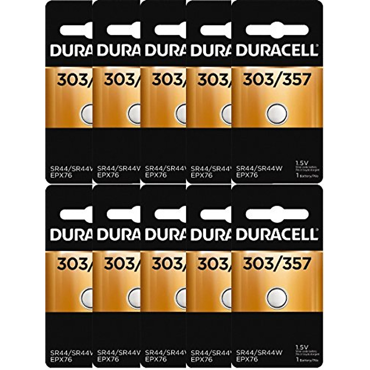 10 Duracell 357 303 A76 PX76 SR44W/SW LR44 AG13 Silver Oxide Battery
