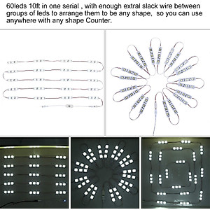 10ft 60 LED Under Cabinet Lighting Kit for Kitchen,Cupboard,Showcase,2400lm,6000K White