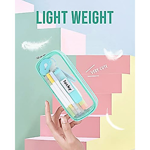 DGDFLDGC Mesh Pencil Pouch Clear Case Kawaii Accessories Bag Makeup Big Office College School Gift for adults Teen Girl Boy (DG 003)