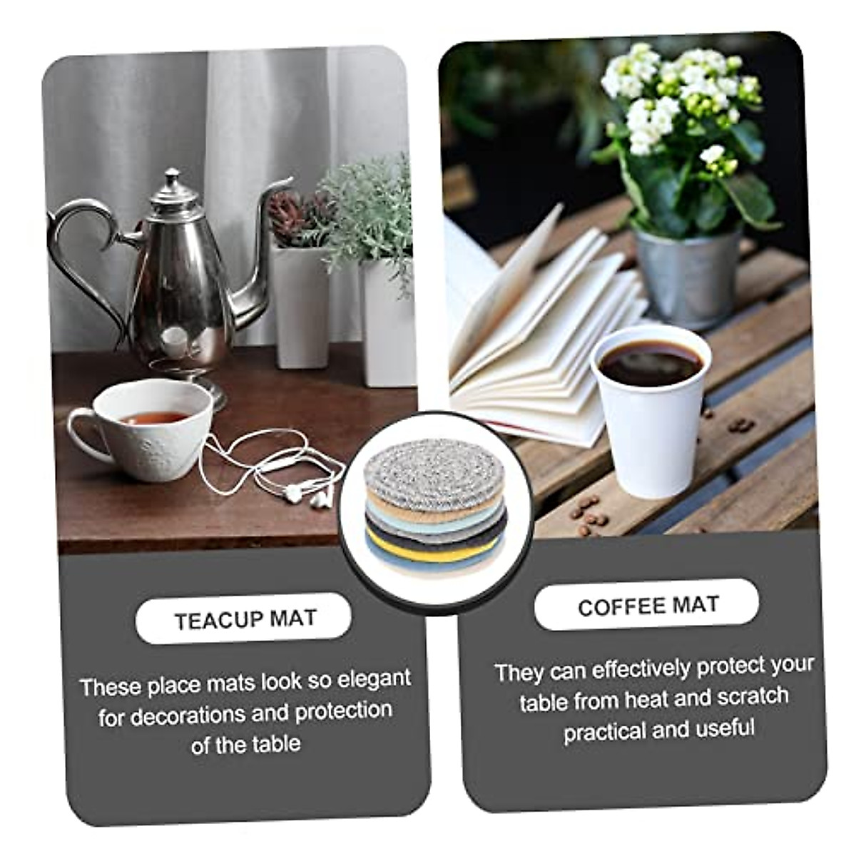 FELTECHELECTR 8pcs Cotton Rope Coaster Braided Placemats Glass Coasters for Drinks Desk Mat for Desktop Cotton Trivets DIY Woven Coasters Straw Braided Coasters Teacup Potholders Bowl Mats Jute