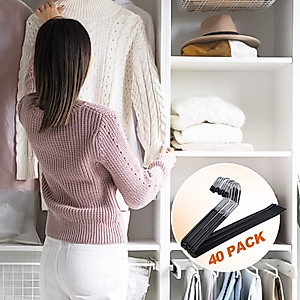 Fixwal Pants Hangers, 40 Pack, Black, 14 x 6.7 Inches, Anti-Rust Chrome Metal Pant Hangers, Non Slip Rubber Coating, Open Ended Design, Closet Storage Organizer