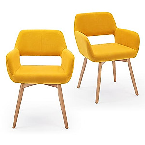 ceedment Small Modern Living Dining Room Accent Arm Chairs Club Guest with Solid Wood Legs(2, Yellow)