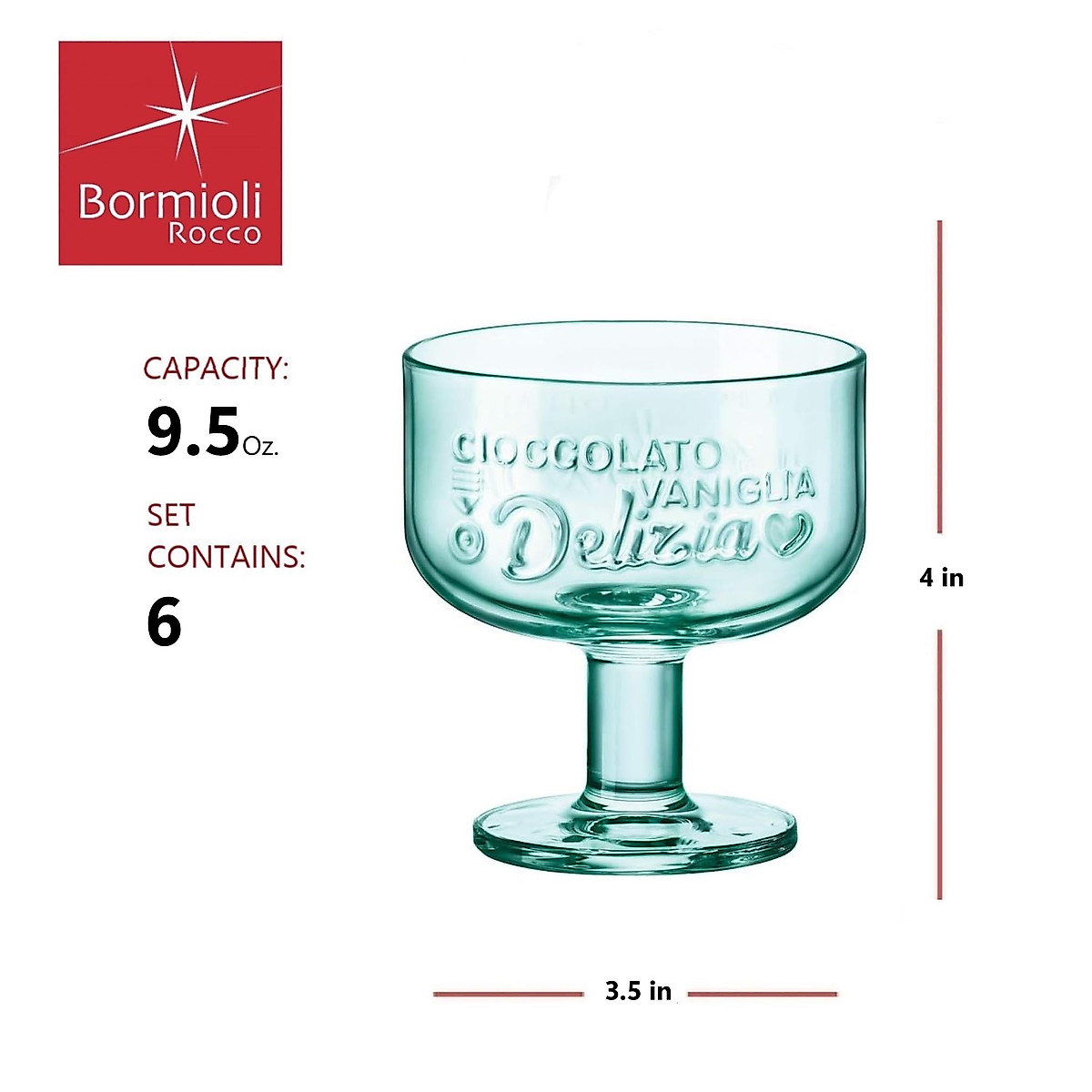 Bormioli Rocco Graphica 9.5 oz. Dessert Cup, Federal Green, Set of 6