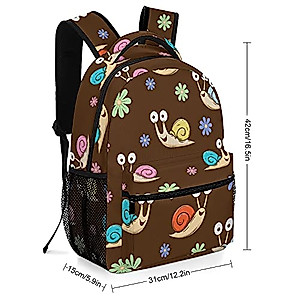 Cute Snail And Flower Travel Laptop Backpack Study Shoulder Bag With Reinforced Adjustable Straps For Outdoor Camping School