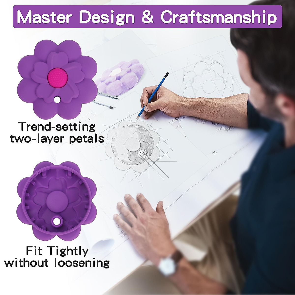 for Stanley Cup Accessories on Tumbler Lid - Silicone Dust-proof Flower Lid Cover for Stanley 40 oz Tumbler with Handle - Anti-Scratch Protector Glove for Stanley Topper 40 oz - Purple