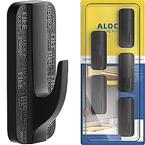 ALOCEO Wall Sticky Hooks for Hanging Shower Hooks for Bathroom Kitchen Office Closet, 5 Pack 6 Adhesive Strips, Black