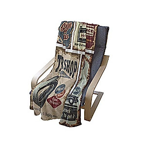 Lunarable 1950s Throw Blanket, Vintage Car Signs Automobile Advertising Repair Vehicle Garage Classics Servicing, Flannel Fleece Accent Piece Soft Couch Cover for Adults, 70" x 90", Burgundy