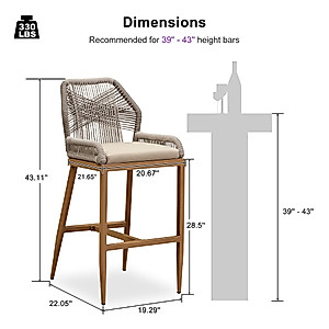 PURPLE LEAF Patio Sunbrella Bar Stools 28" H Set of 2 Handwoven Wicker Bar Height Stool Modern Aluminum High Bar Chairs Outdoor Wicker Barstools with Back and Cushion for Kitchen Pool Island