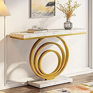 Tribesigns 41-Inch Gold Entryway Table, Modern Console Table Narrow Long, Contemporary Accent Table for Living Room, Hallway, Entrance, Faux Marble Veener Top