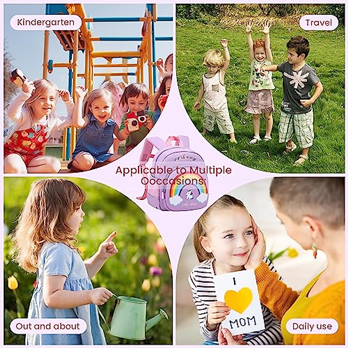 MUSEVOS Rainbow Toddler Backpack for Kids 1-3 Years Old, Mini Toddler Backpack Boys 2-3 Year Old Girls, Small Neoprene Preschool Backpack for Kids with Anti-lost Safety Leash for Daycare Outdoor