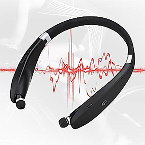 Neckband Headphones, Wireless Neckband Headset with Retractable Earbuds, Sports Sweat Proof Noise Cancelling Foldable Stereo Earphones Bluetooth Headphones with Mic(Black)