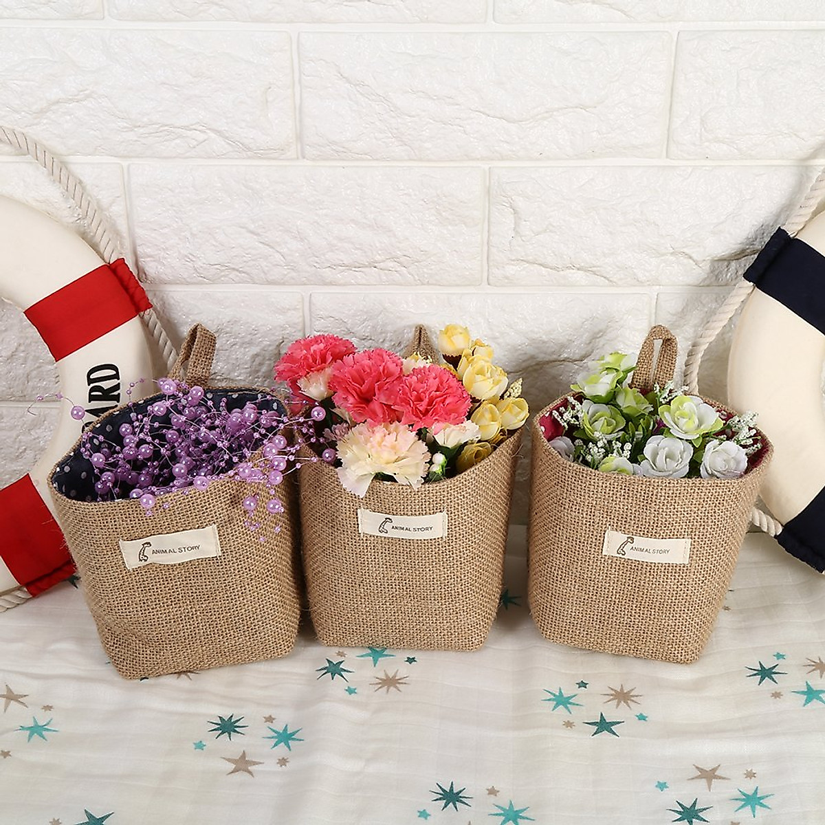 Fdit Cotton Linen Hamper Hanging Clothes Bag Home Gadget Storage Organizer Foldable Basket Bin (Khaki Stripe)