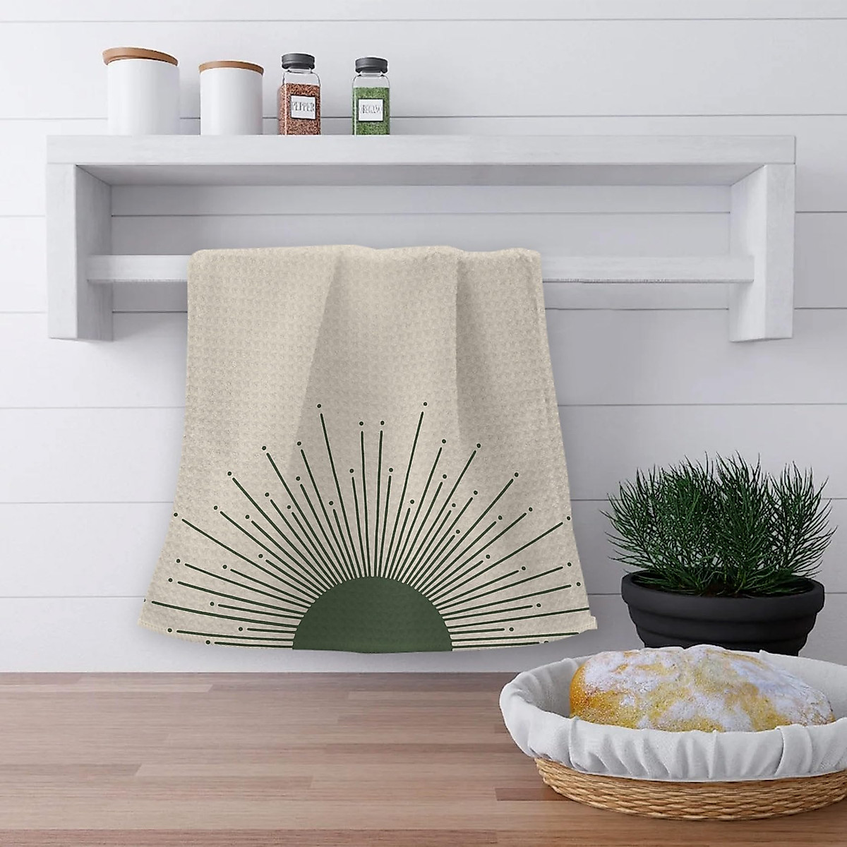 OHSUL Boho Green Sun Sunrise Sunshine Mountains Highly Absorbent Kitchen Towels Dish Towels Dish Cloth Set of 2,Boho Nature Landscape Hand Tea Towels for Bathroom Kitchen Decor,Boho Lover Gifts