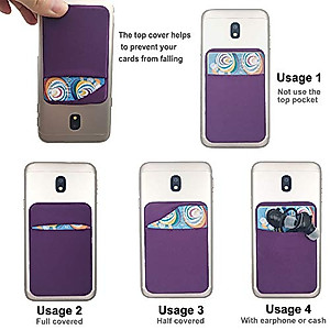 3Pack Cell Phone Card Holder Double Pocket for Back of Phone for ID/Credit Cards,Stick On Card Wallet Sticker Stretchy Lycra Fabric for iPhone,Android and Smartphones-Purple&Silver&Black…