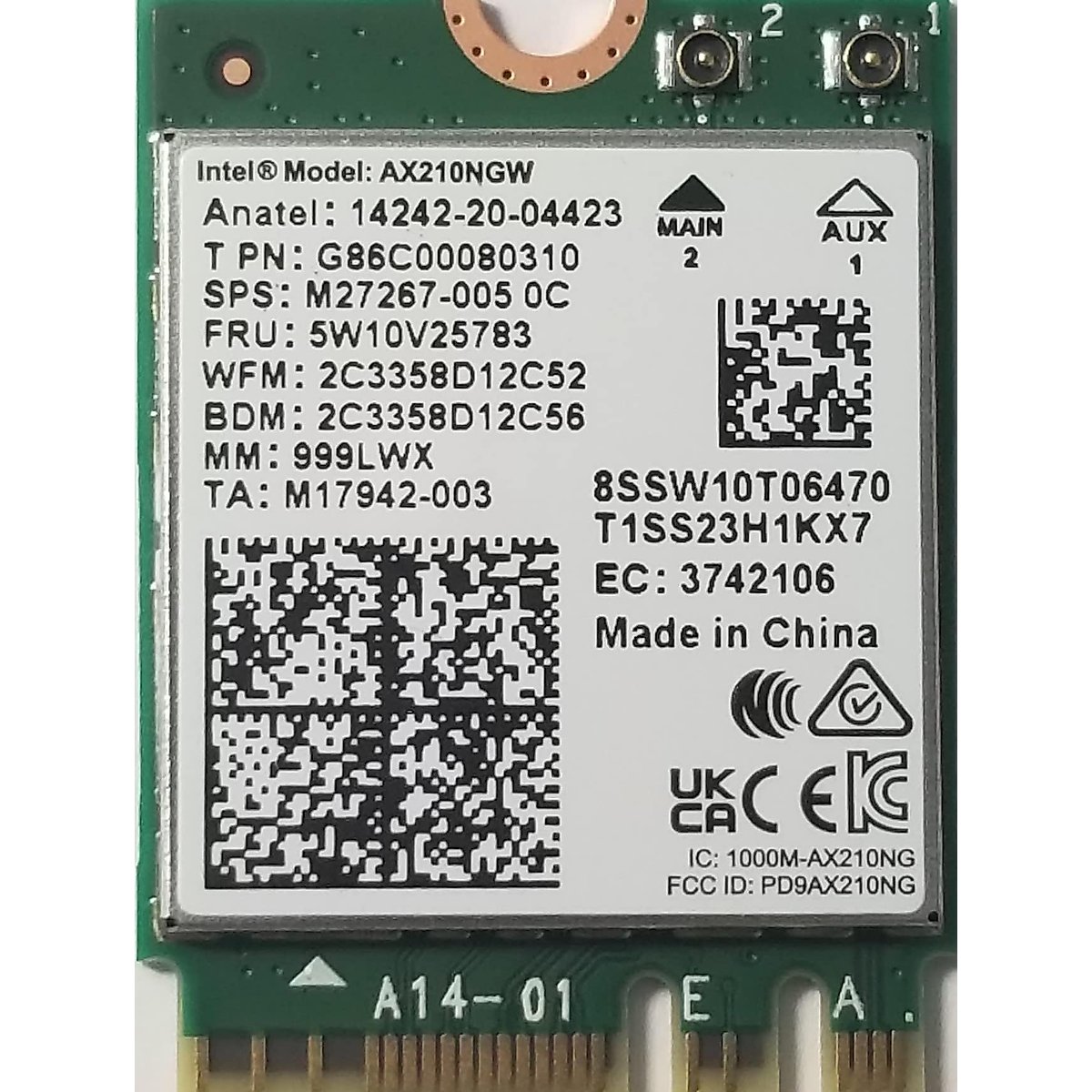 Intel AX210 IEEE 802.11ax Bluetooth 5.3 Tri Band Wi-Fi/Bluetooth Combo Adapter