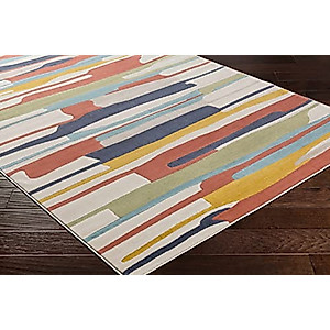 Southfields Modern Farmhouse Contemporary Living Room Bedroom Kids Room Multicolor Area Rug - Colorful Rainbow Striped Modern Rug Carpet - Red, Yellow, Blue, Green - 5'3" x 7'3"
