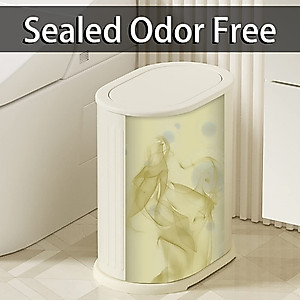 Aupekro Bathroom Trash Can with Lid, 4 Gallon Stainless Steel Garbage Can with Removable Inner Bucket, Slim Rectangular Trash Can for Living Room, Kitchen, Office, Bedroom (Milky White)