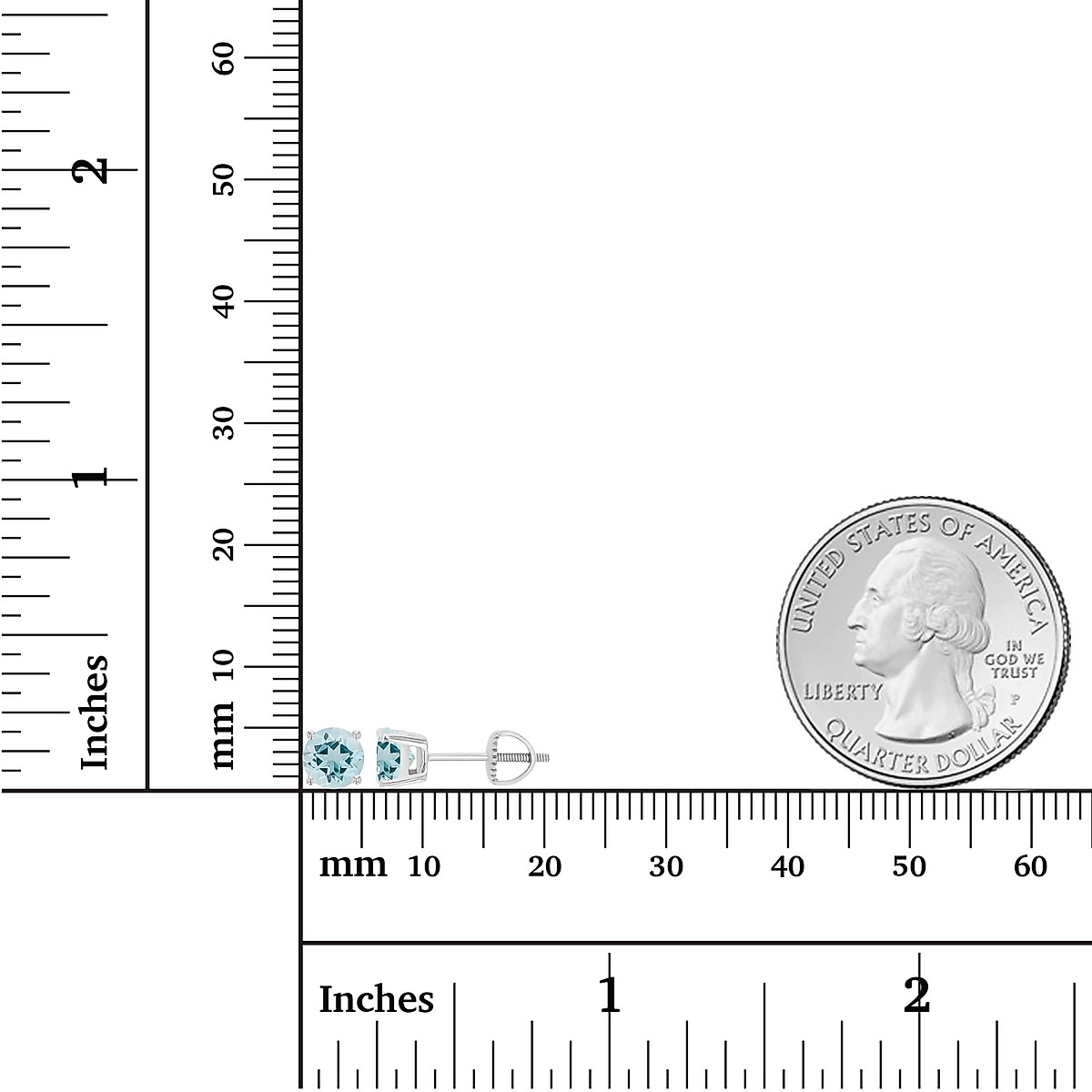 925 Sterling Silver 5mm Round Natural Aquamarine March Birthstone Screwback Stud Earrings