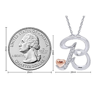 Jewel Zone US Two Tone Sterling Silver Natural Diamond Accents A - Z Initial & Heart Pendant Necklace