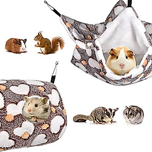 Petmolico 2 Pack Small Animal Hanging Hammocks, Warm Plush Bunkbed Hammock and Hideout Bed for Hamster Gerbil Small Rats Sugar Glider Hedgehog, Coffee Heart