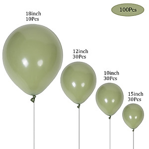 100pcs Sage Green Balloons 18 inch +12 inch +10 inch +5 inch Party Eucalyptus Olive Green Balloon Birthday Balloons Baby Shower Balloon Wedding Balloons
