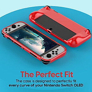 TALK WORKS Case Compatible with Nintendo Switch OLED - Protective Fit, Durable TPU Case - Non-Slip Secure Holding Grips, Easy Opening for Kickstand - Comfortable Gaming - Red