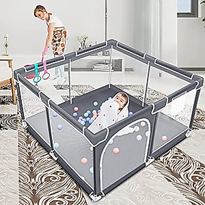Baby Playpen,VOOI Baby Play Yards, Playpen for Babies and Toddlers,Indoor & Outdoor Playard for Kids Activity Center with Gate,Sturdy Safety Baby Fence(Grey)