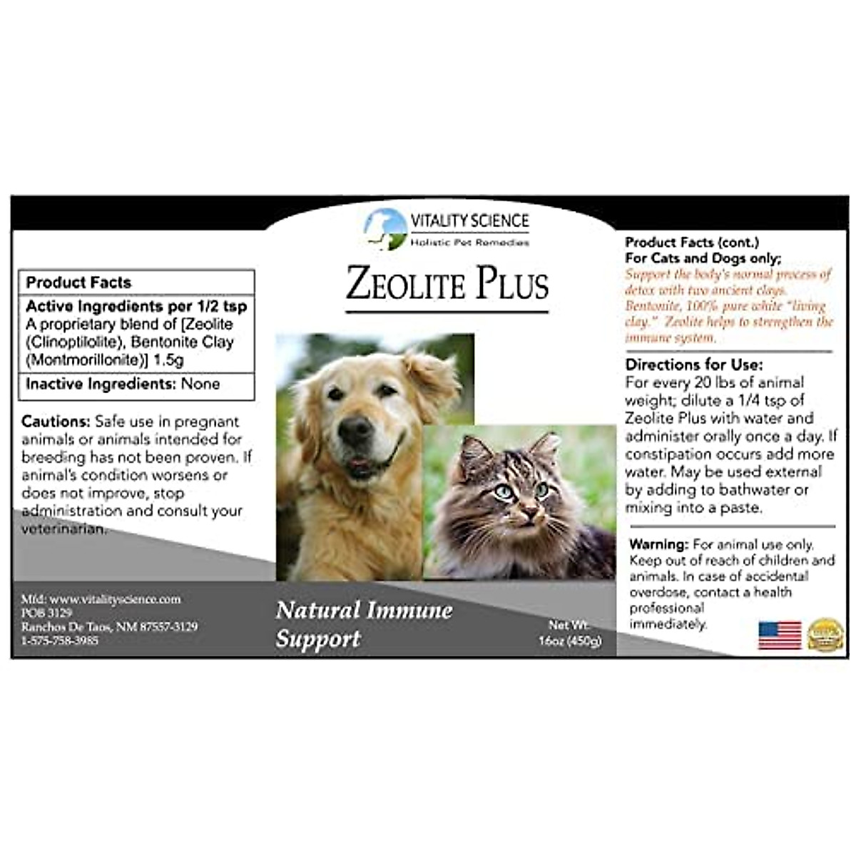 Vitality Science Zeolite Plus for Cats | Immune Support | Balances pH | Supports Energy Processes (4 lbs)