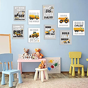 Outus Set of 9 Construction Trucks Inspirational Quote Art Print Transport Vehicle Motivational Phrases Wall Art Poster Nursery or Kids Room Decoration Unframed, 8 x 10 Inch