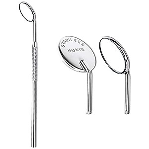 HOKIN Dental Mirror Number 5 Stainless Steel Professional Dentist Mirror with Two Removable Mirror Heads