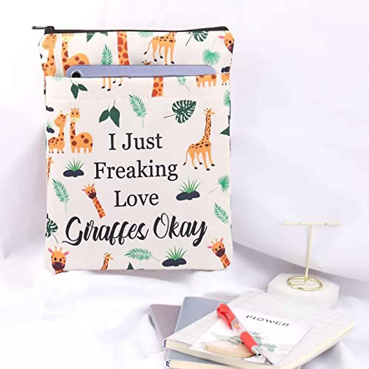 Giraffe Lovers Book Sleeve Giraffe Book Cover Funny Giraffe Lady Book Pouch Giraffe Keeper Book Sack Giraffe Book Protector Waterproof Zipper BFF Gift (GiraffeBS)